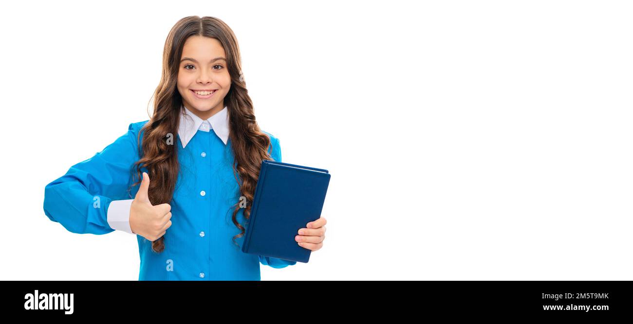 Approved literature. Happy kid hold book giving thumbs up. Approved ...