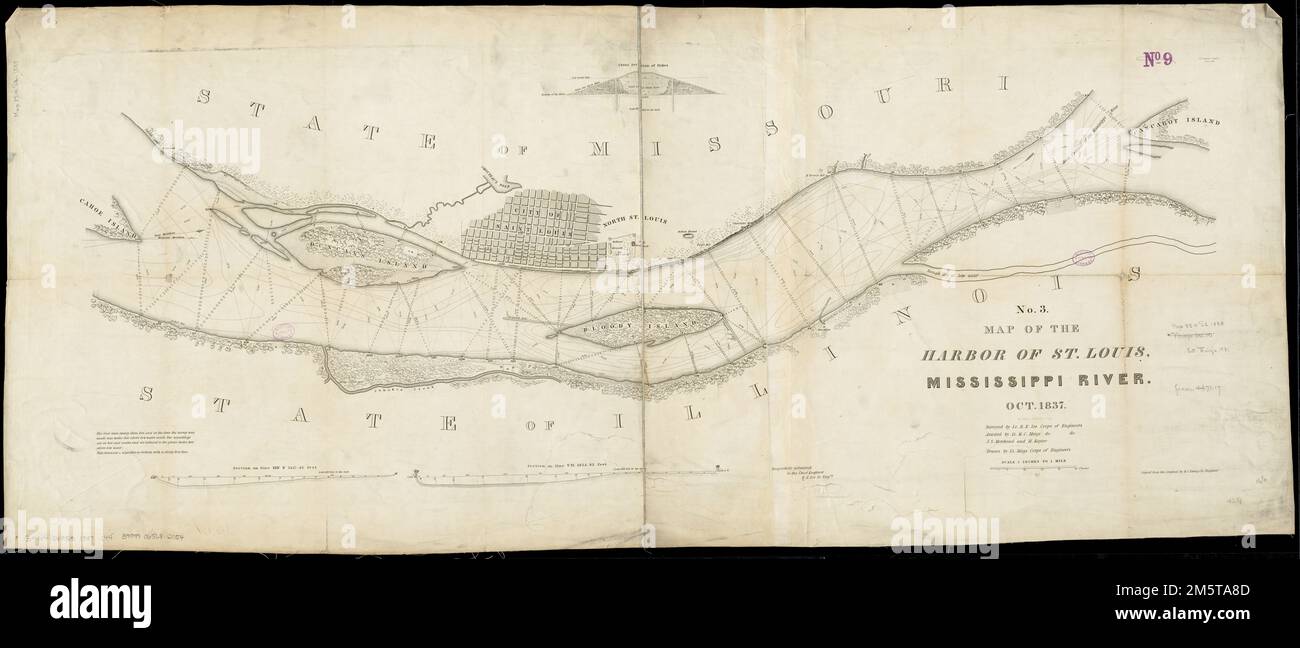 Map of the harbor of St. Louis, Mississippi River, Oct. 1837. Relief ...