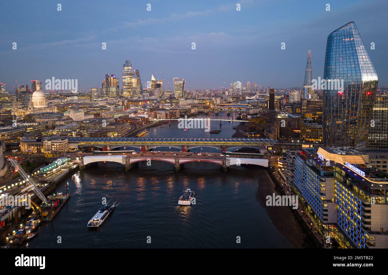 City of London in the evening - aerial view - LONDON, UK - DECEMBER 20 ...