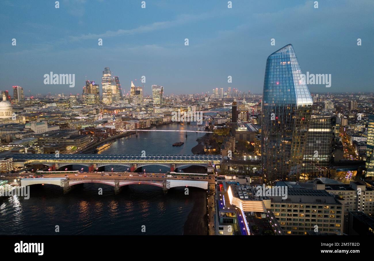 City of London in the evening - aerial view - LONDON, UK - DECEMBER 20 ...