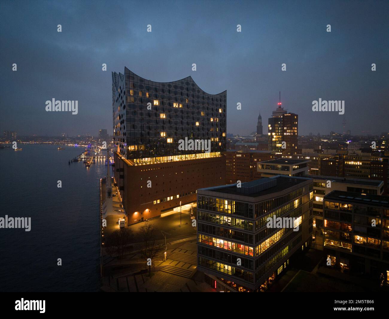 Amazing night view over Elbphilharmonie Concert Hall in Hamburg ...