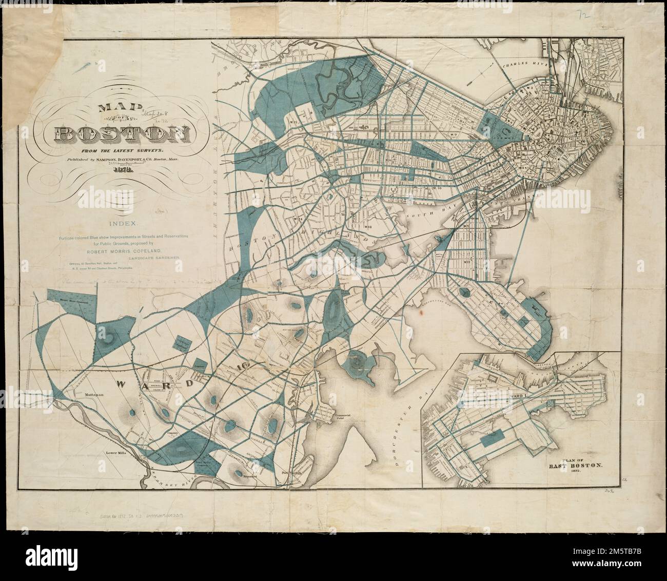 Map of Boston from the latest surveys. Relief shown by hachures ...
