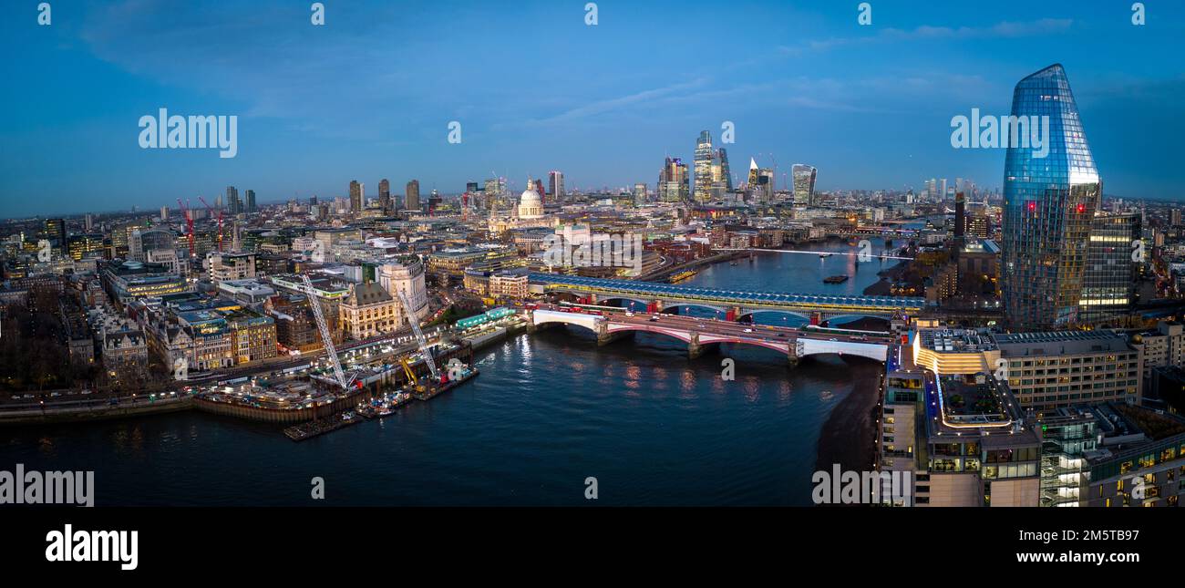 Amazing aerial view over the City of London with its iconic buildings ...