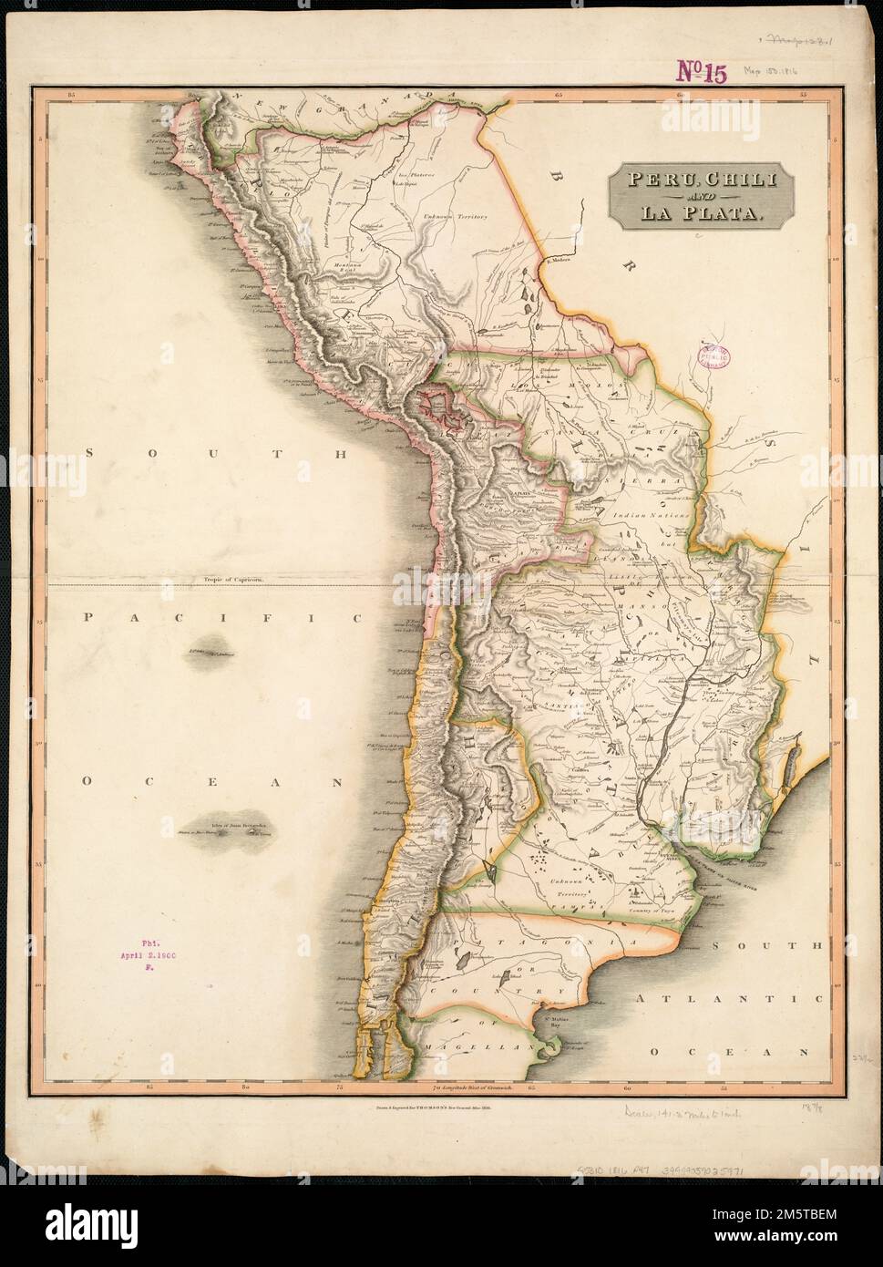 Peru, Chili and La Plata. Shows boundaries, rivers and principal ...