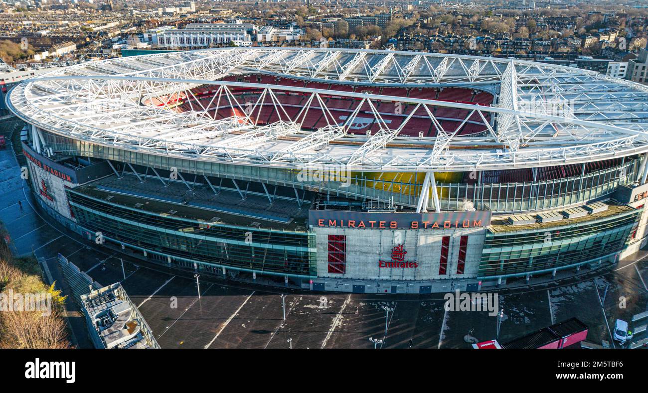 Emirates Stadium - home of Arsenal London soccer club - aerial view ...