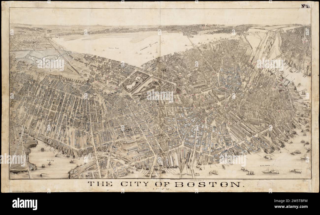 The city of Boston : 1879. Bird's-eye view. Oriented with north toward ...