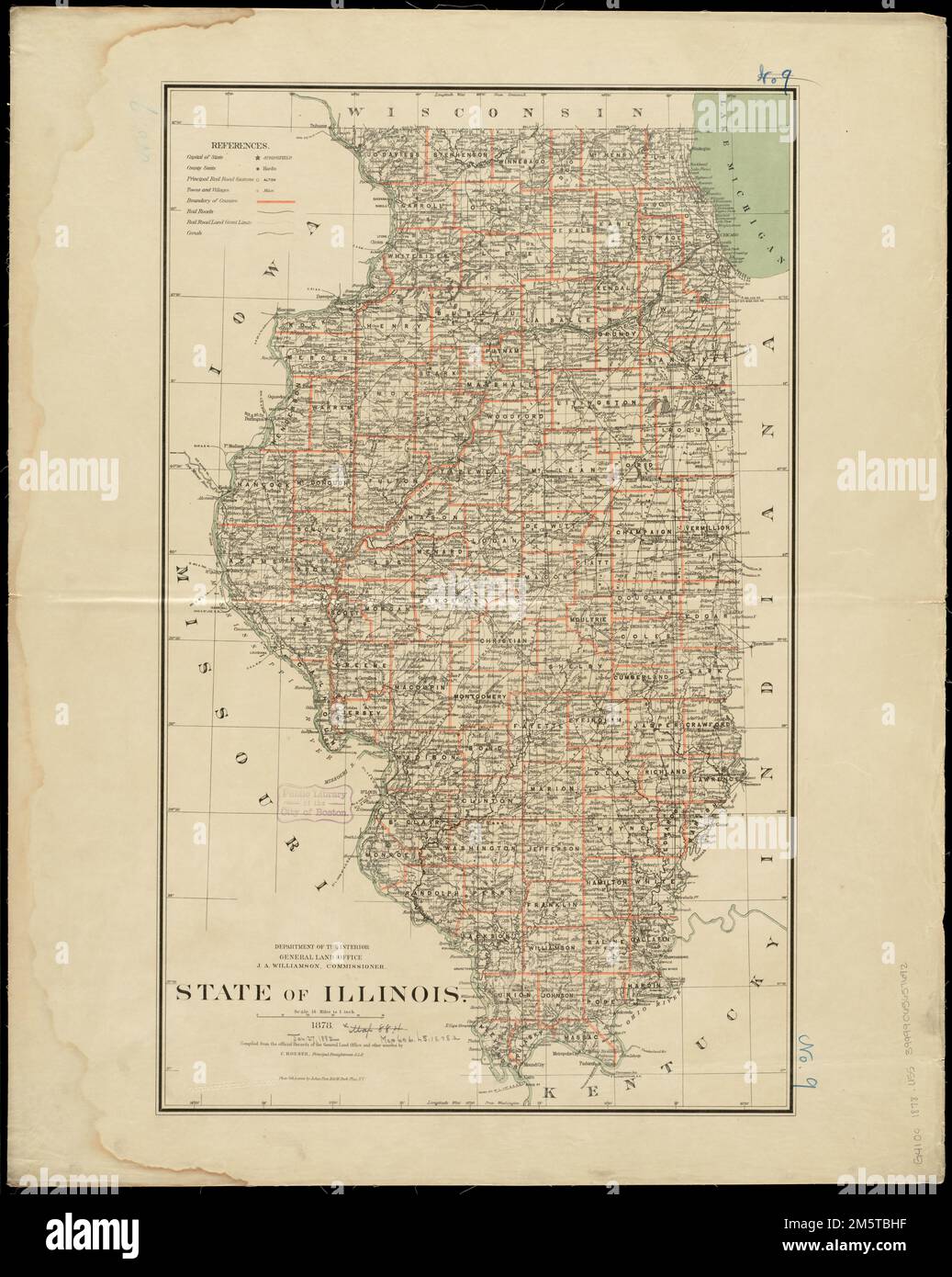 State of Illinois. Relief shown by hachures. Shows drainage, county ...