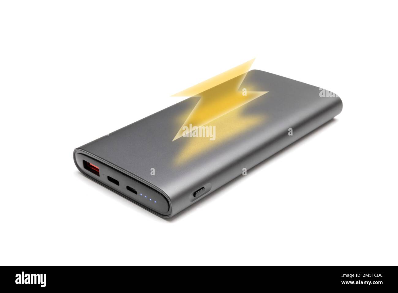 Fully charged portable powerbank with two usb outputs isolated on a ...