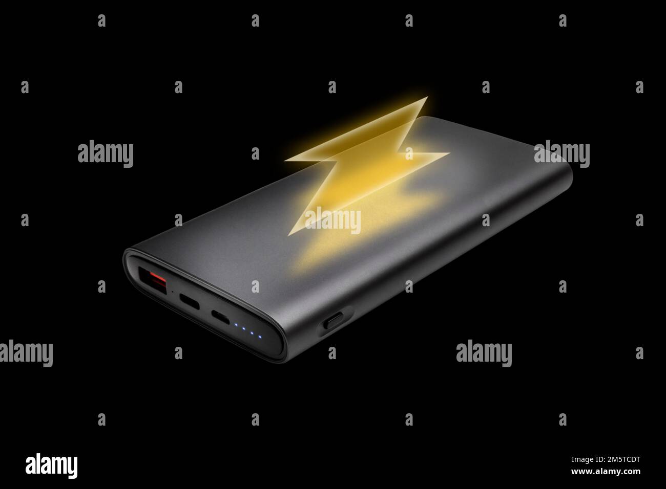 Fully charged portable powerbank with two usb outputs isolated on a ...