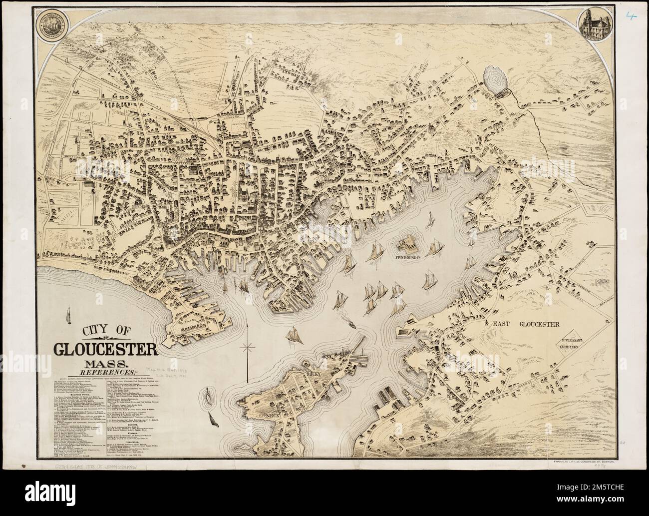 City of Gloucester, Mass. Bird's-eye view. Indexed for points of ...