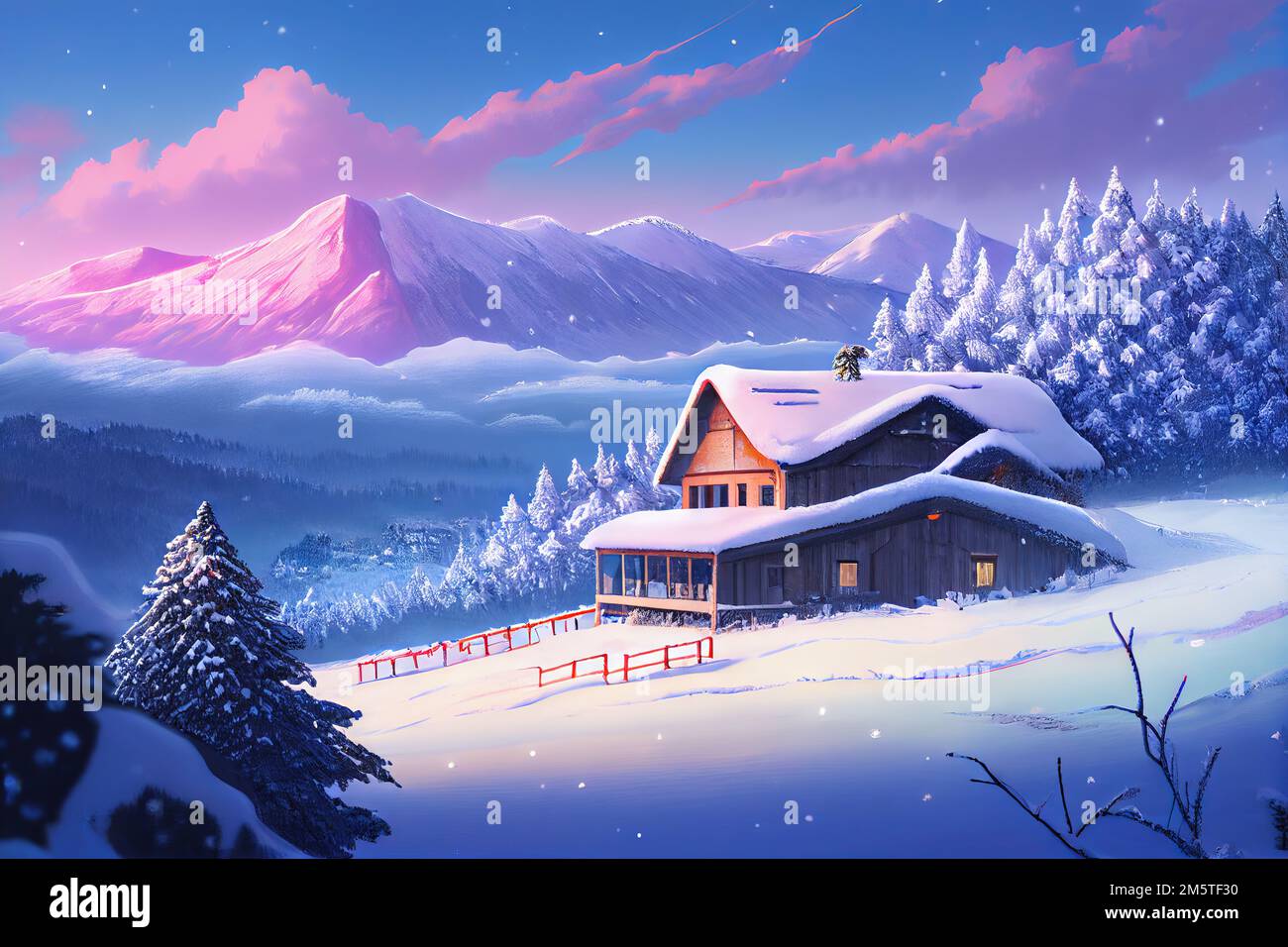 Winter Village Painting