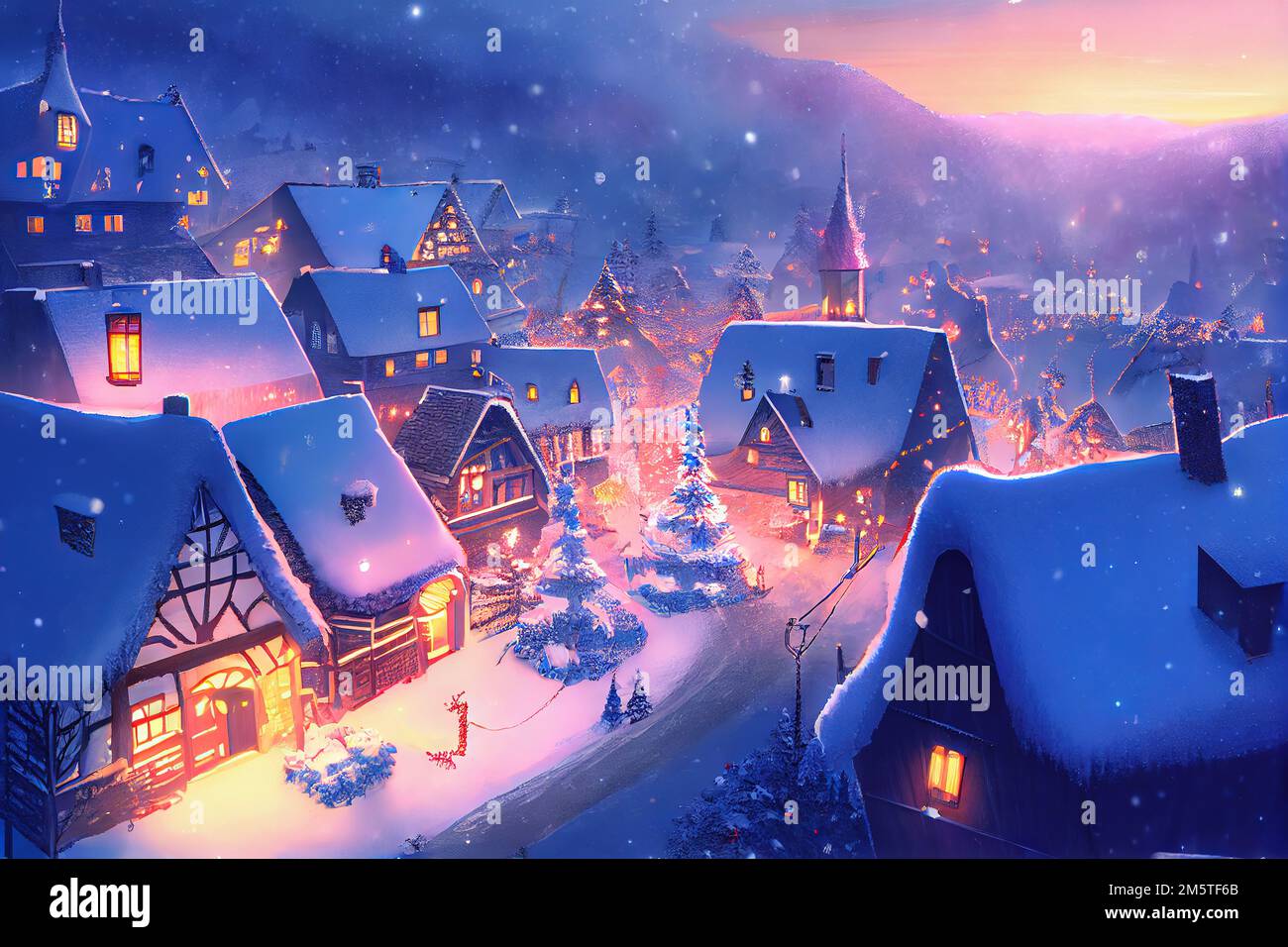 Snowy Village Scene