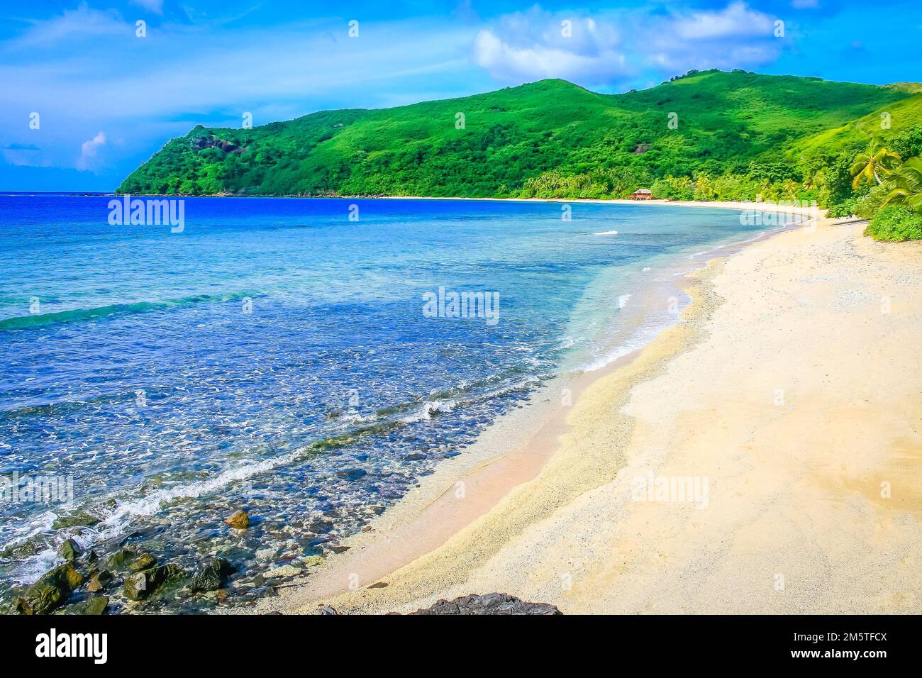 Tropical sandy beach at summer day in Fiji Islands, Pacific ocean Stock ...