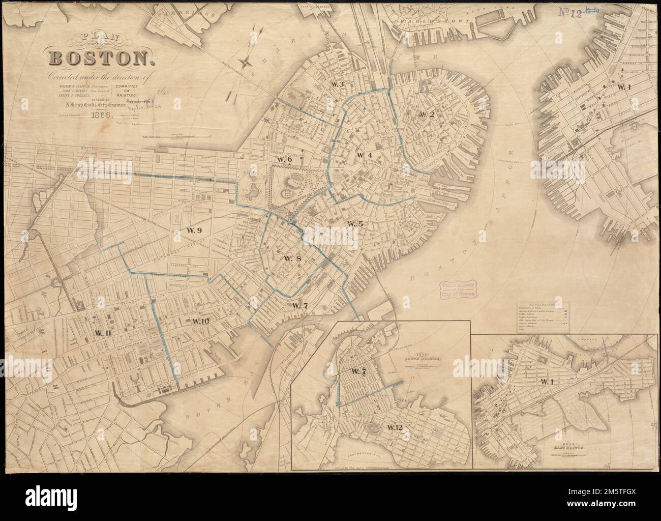 Plan of Boston. Relief shown by hachures. Oriented with north toward ...