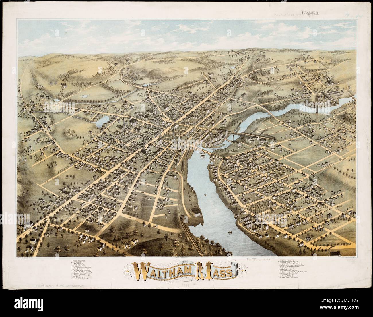 View of Waltham, Mass. Bird's eye view. Indexed for points of interest ...