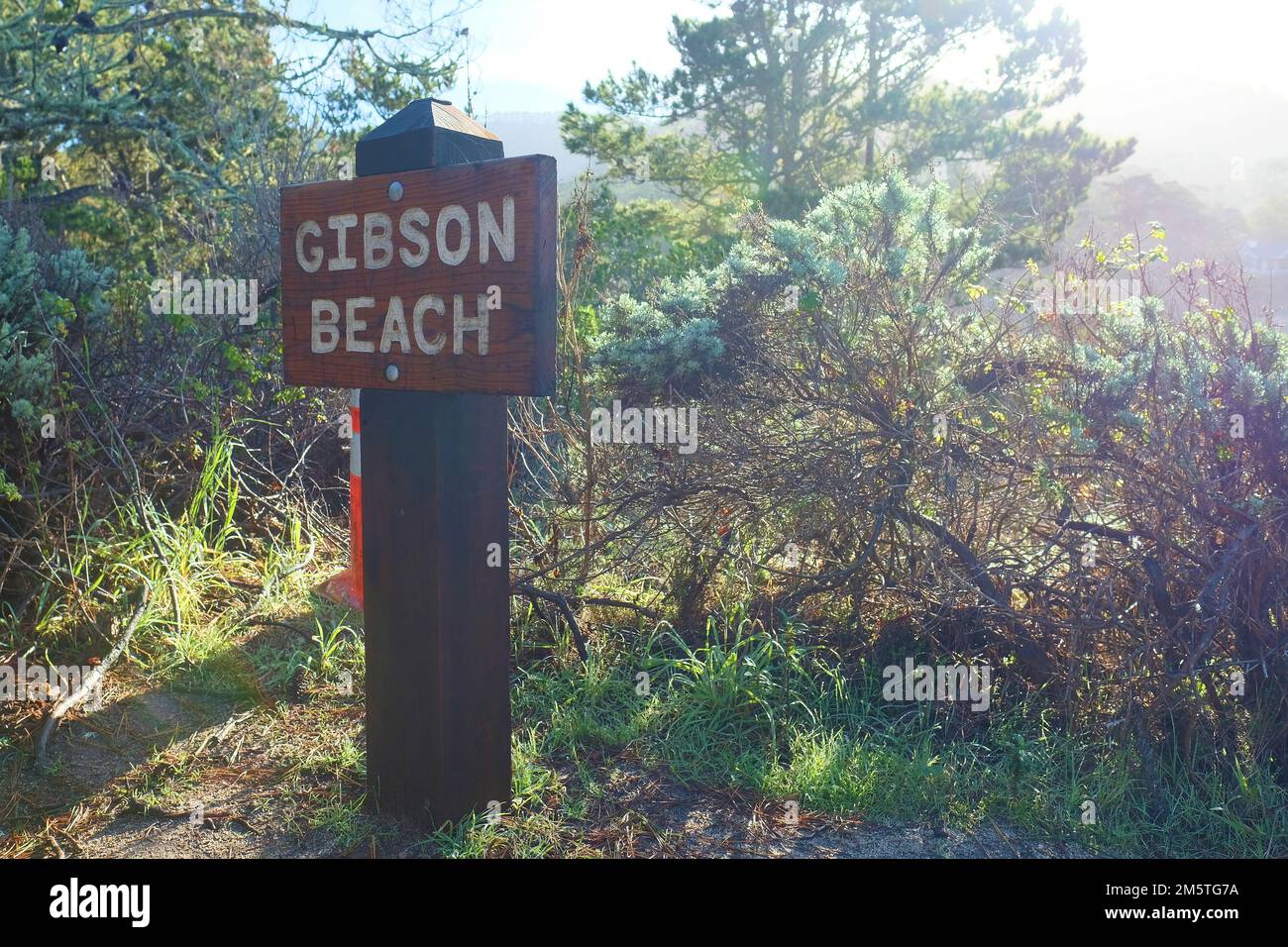 Wooden sign on trail towards Gibson Beach at Point Lobos State Natural ...