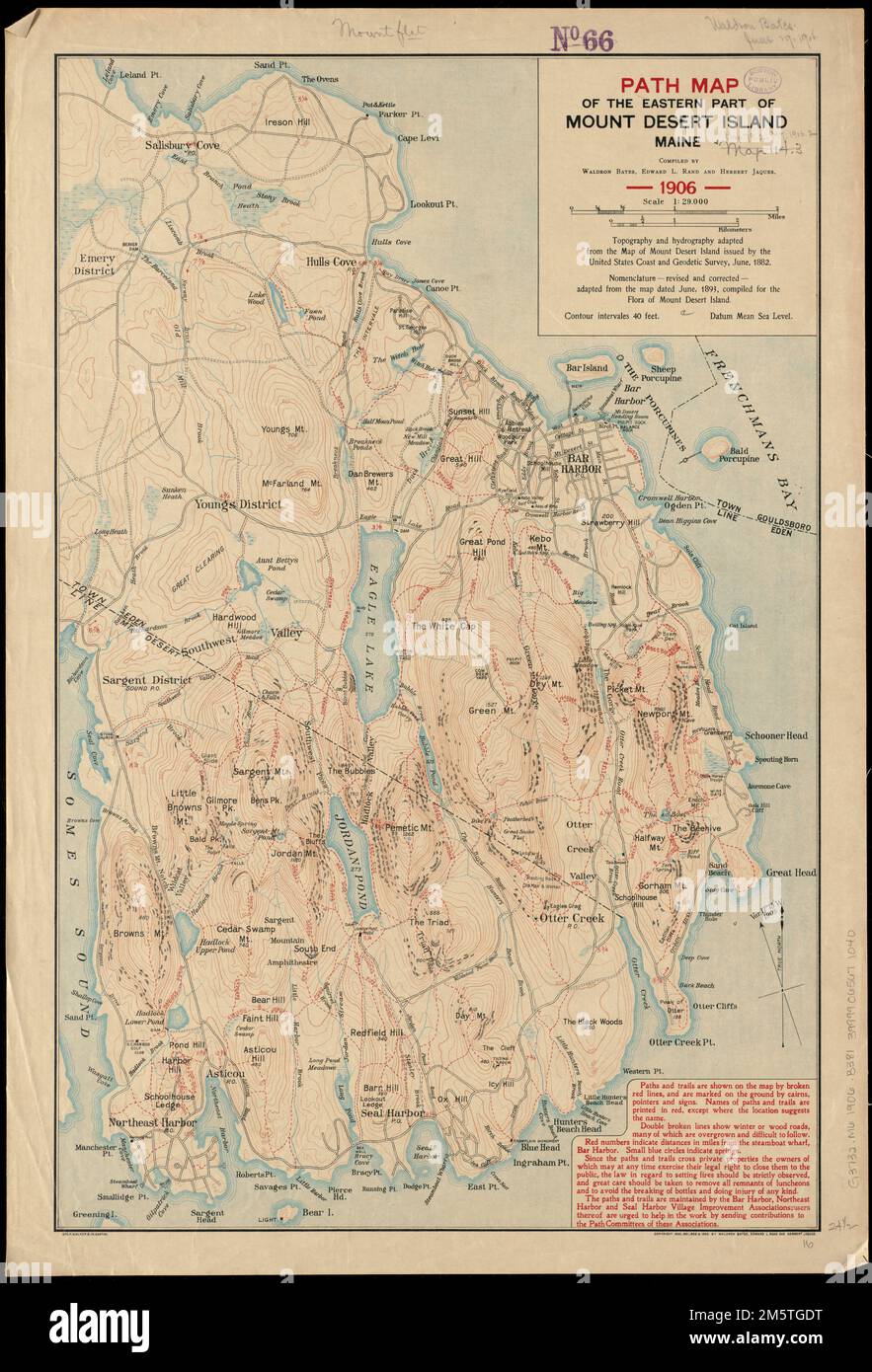 Path map of the eastern part of Mount Desert Island, Maine. Relief ...