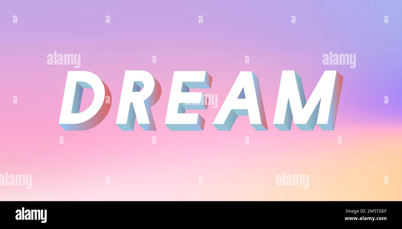 Isometric word Dream typography on a pastel gradient background vector ...