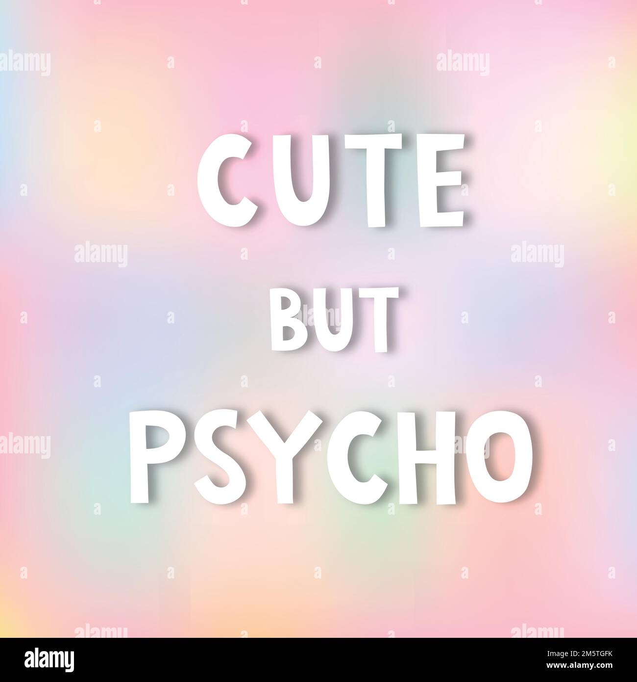 White cute but psycho doodle typography on a pastel background vector ...