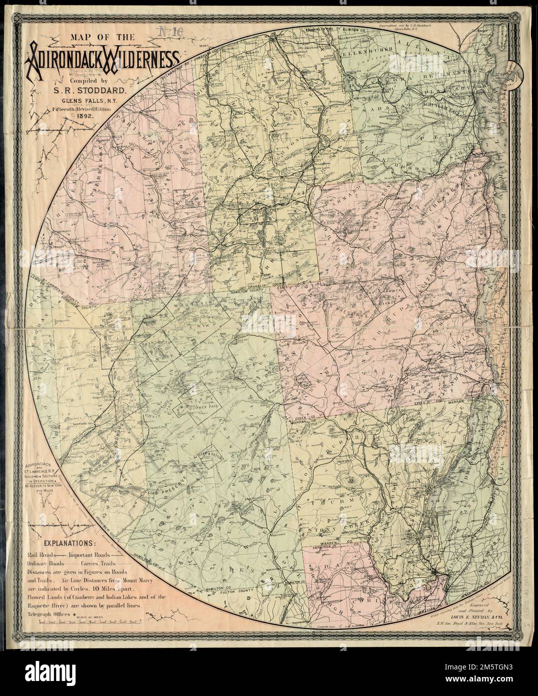 Map of the Adirondack wilderness. Shows natural features, railroads ...