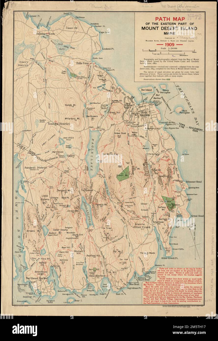 Path map of the eastern part of Mount Desert Island, Maine. Relief ...