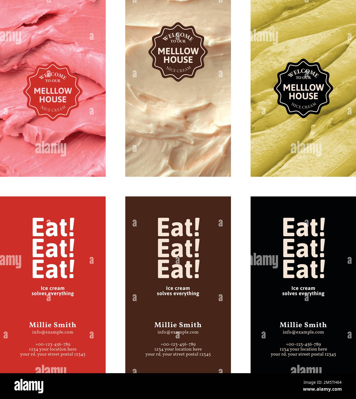 Ice cream business card template vector set with frosting texture Stock ...