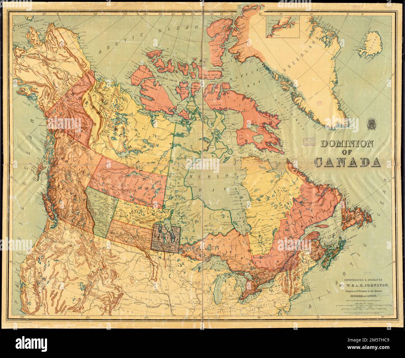Dominion of Canada. Relief shown by shading. Shows provinces, territories and districts. Inset ...