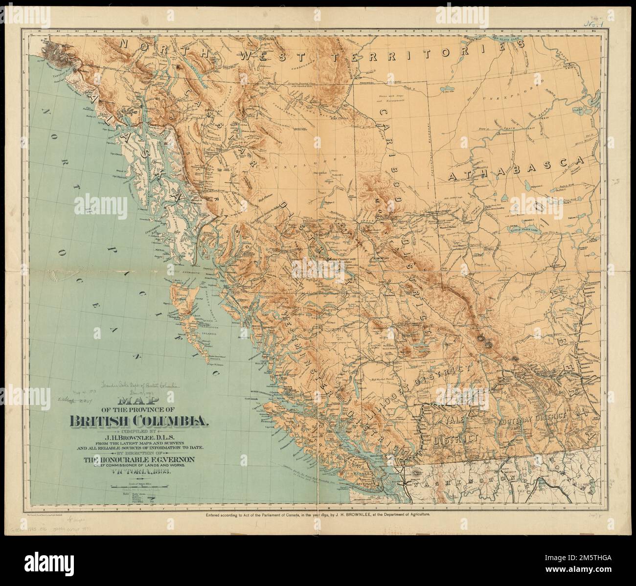 Map of the province of British Columbia. Shows roads, trails, railways ...