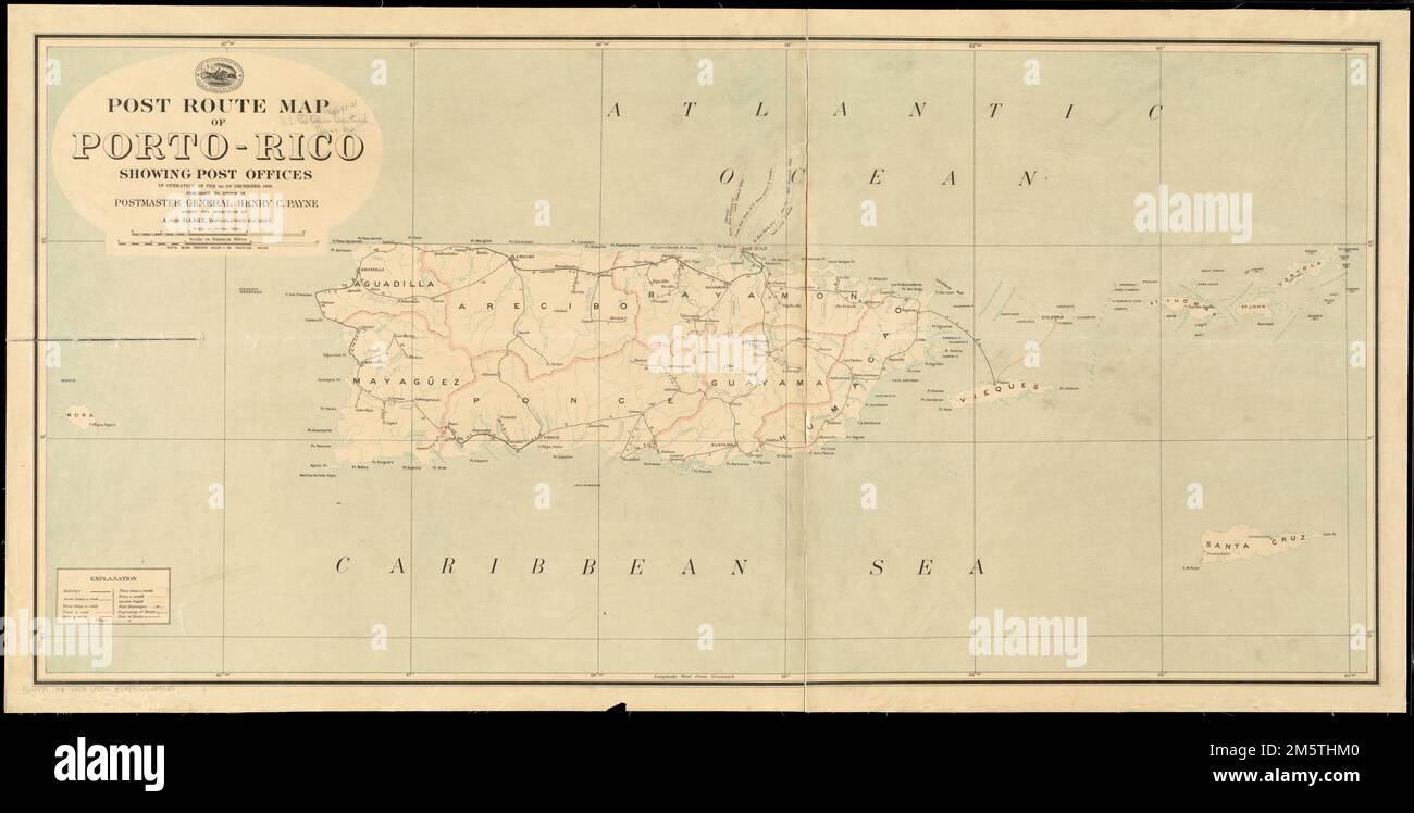 Post route map of Porto-Rico showing post offices in operation on the ...