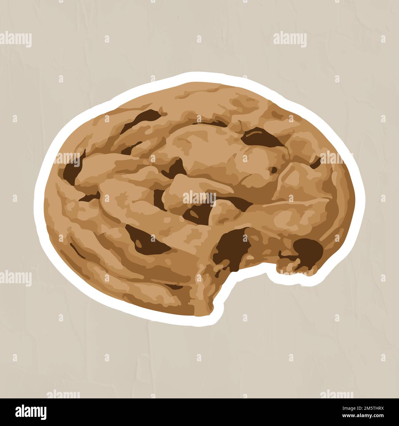 Vectorized hand drawn chocolate chip cookie sticker with a white border ...