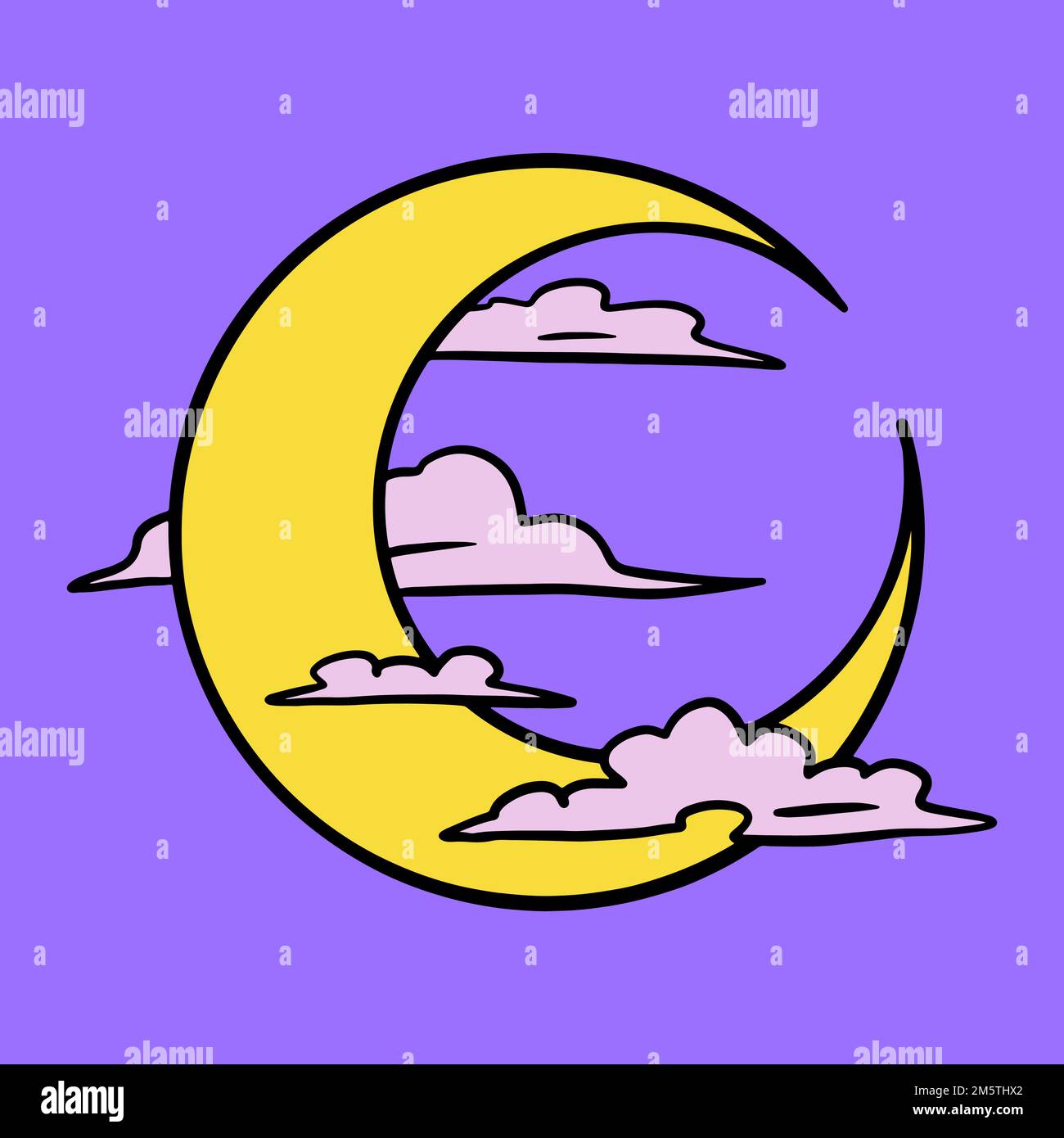 Crescent moon surrounded by clouds sticker overlay vector Stock Vector ...