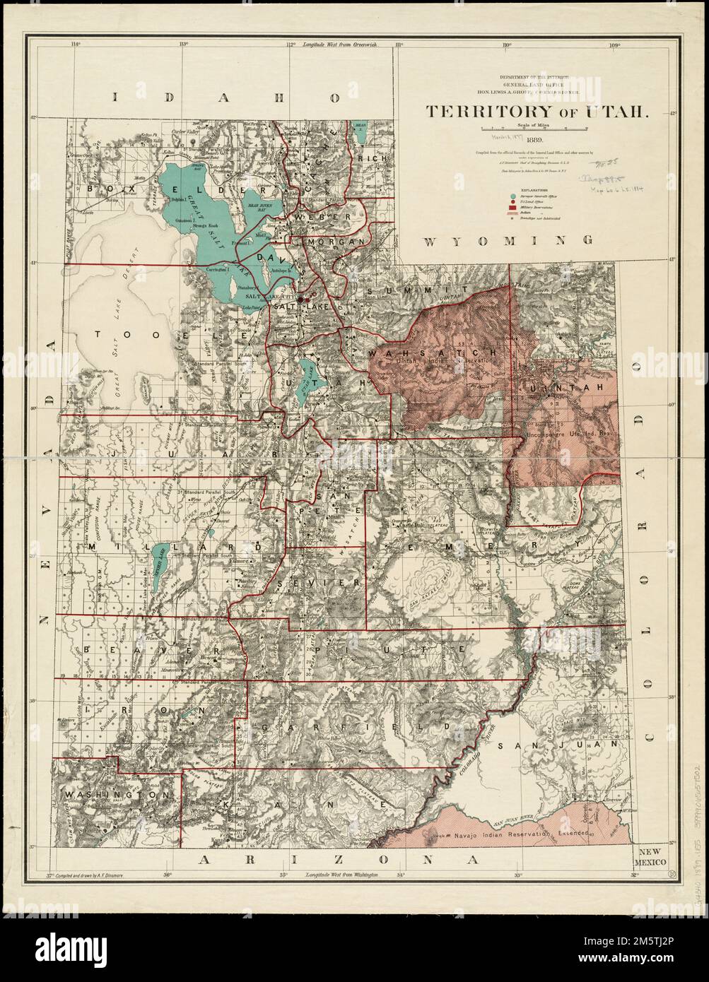 Territory of Utah. Relief shown by hachures. Prime meridians ...