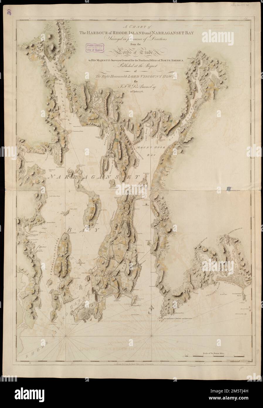 A chart of the harbour of Rhode Island and Narraganset Bay. Relief ...