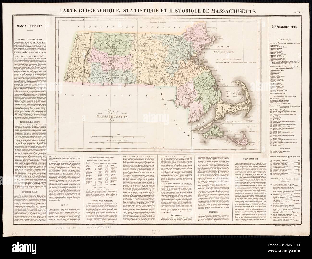 Carte géographique, statistique et historique de Massachusetts. Appears in Buchon's Atlas ...