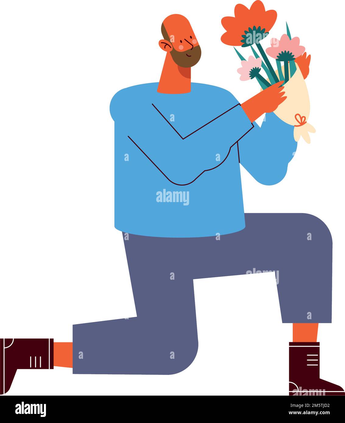 kneeling man with flowers bouquet character Stock Vector Image & Art ...