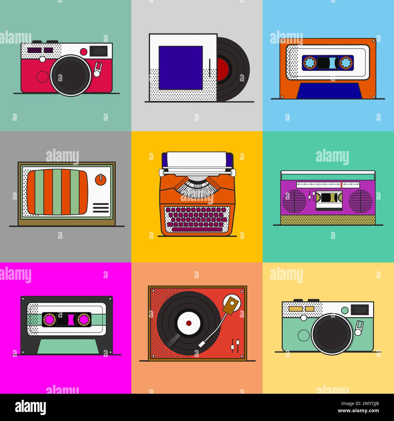 Colorful pop art object vintage vector sticker set Stock Vector Image ...