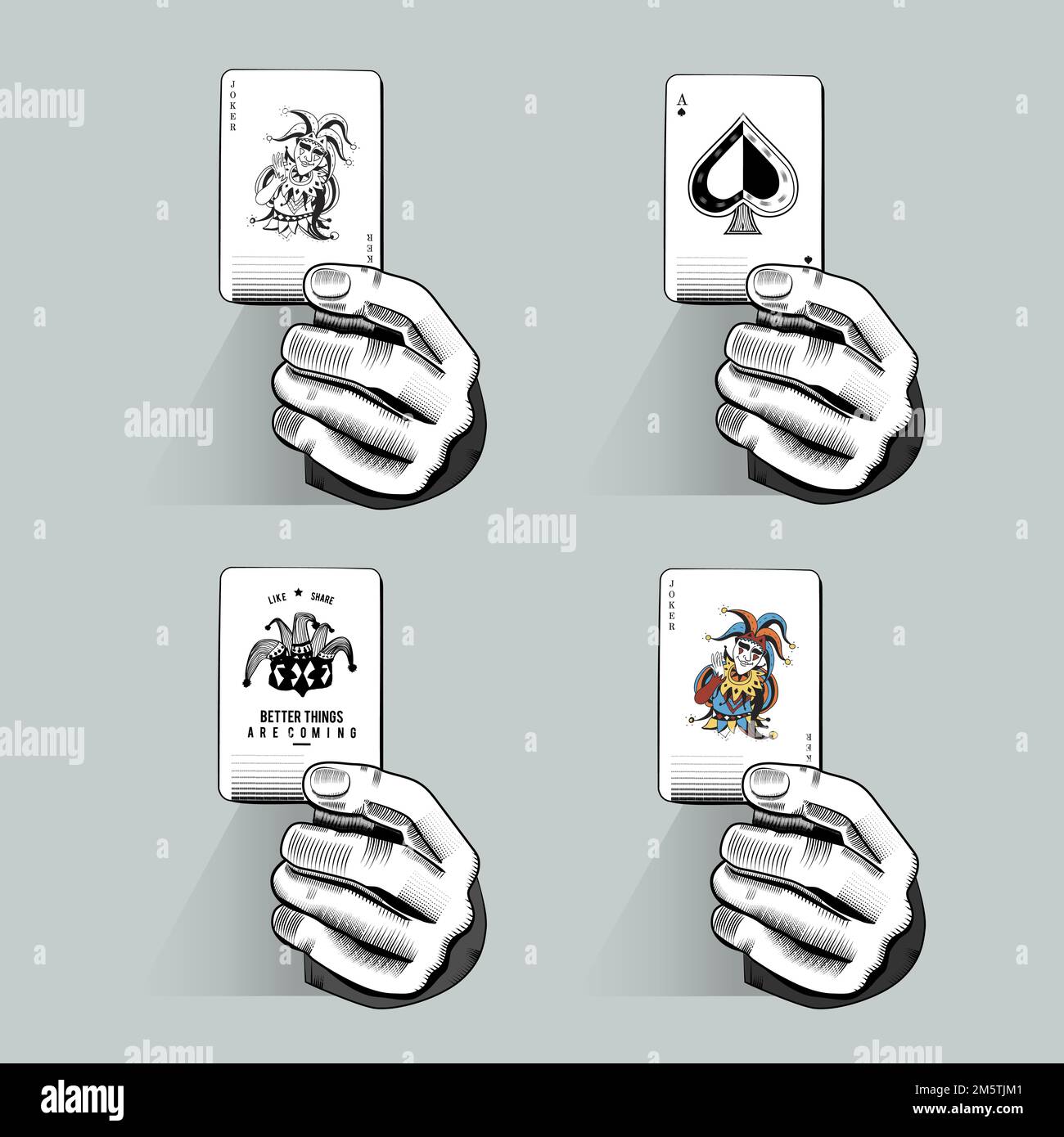 Holding playing cards vector illustration set Stock Vector Image & Art ...
