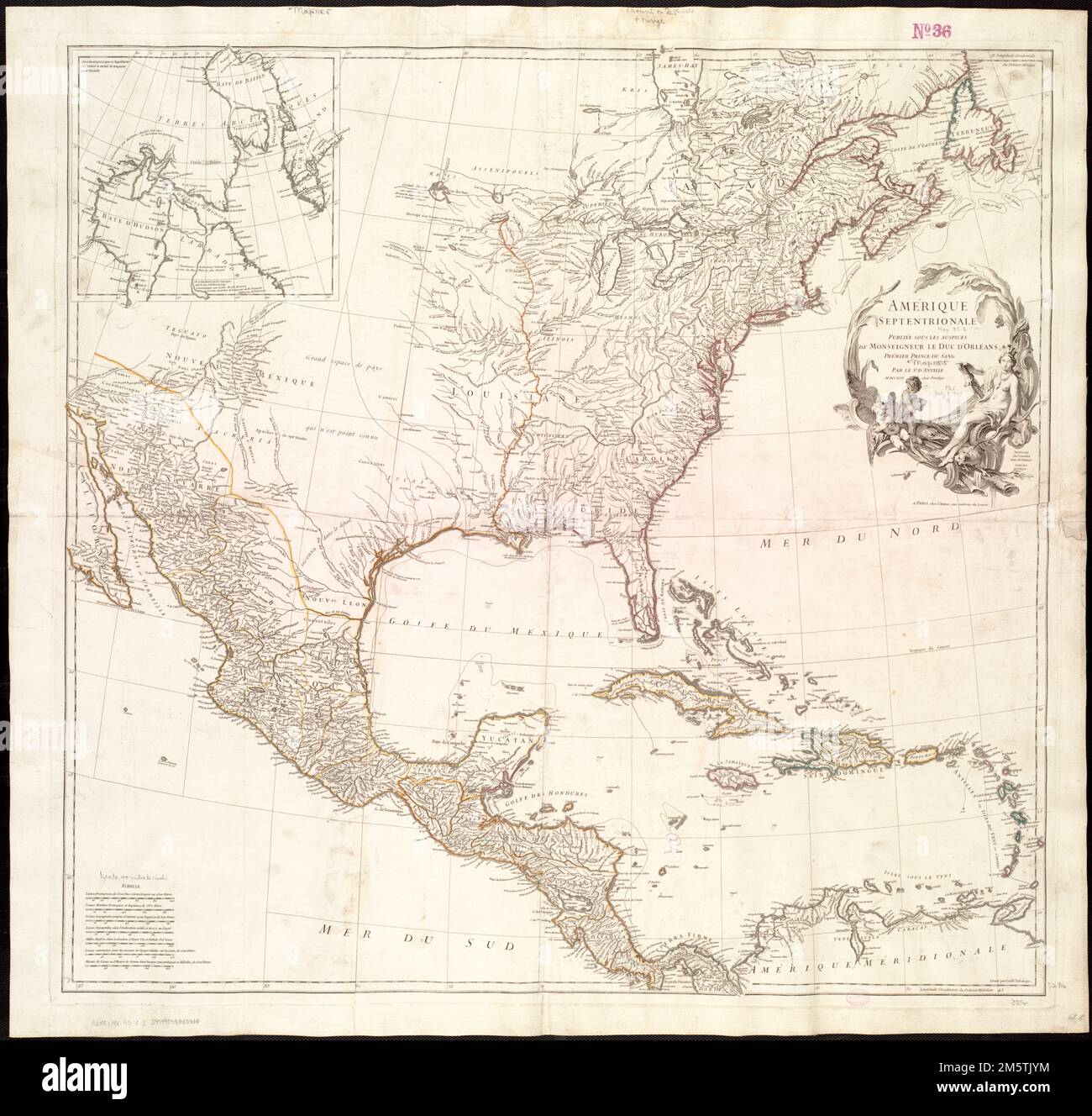 Amérique Septentrionale. Relief shown pictorially. Hand colored. This ...