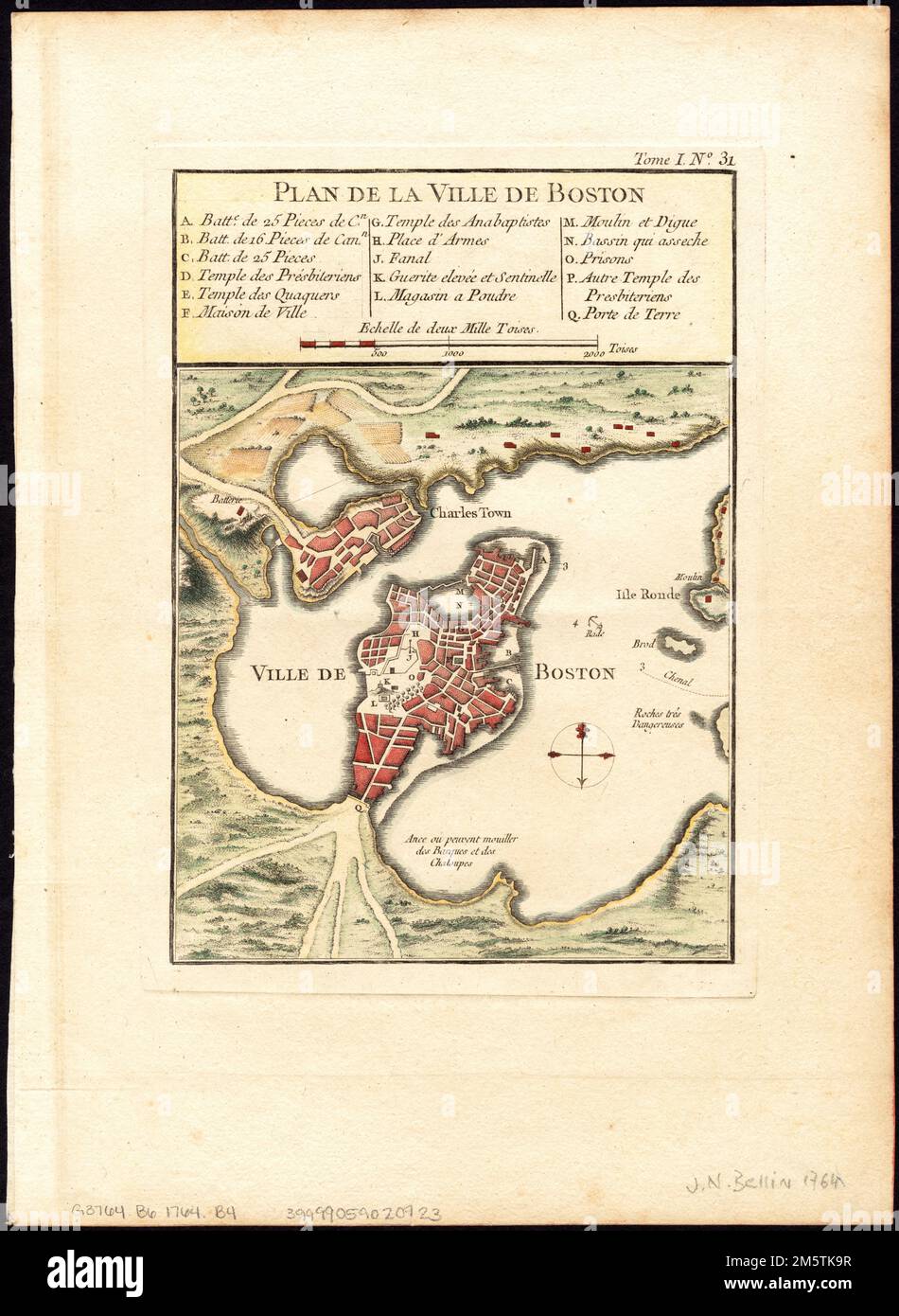 Plan de la ville de Boston. Relief shown pictorially. Includes index to ...
