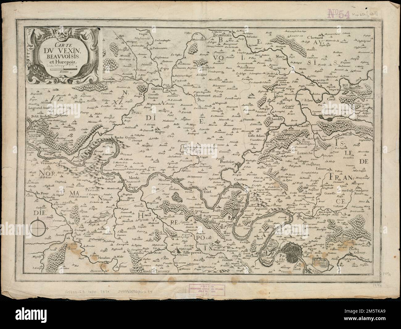 Carte du Vexin, Beauvoisis, et Hurepoix. Relief shown pictorially. Map ...