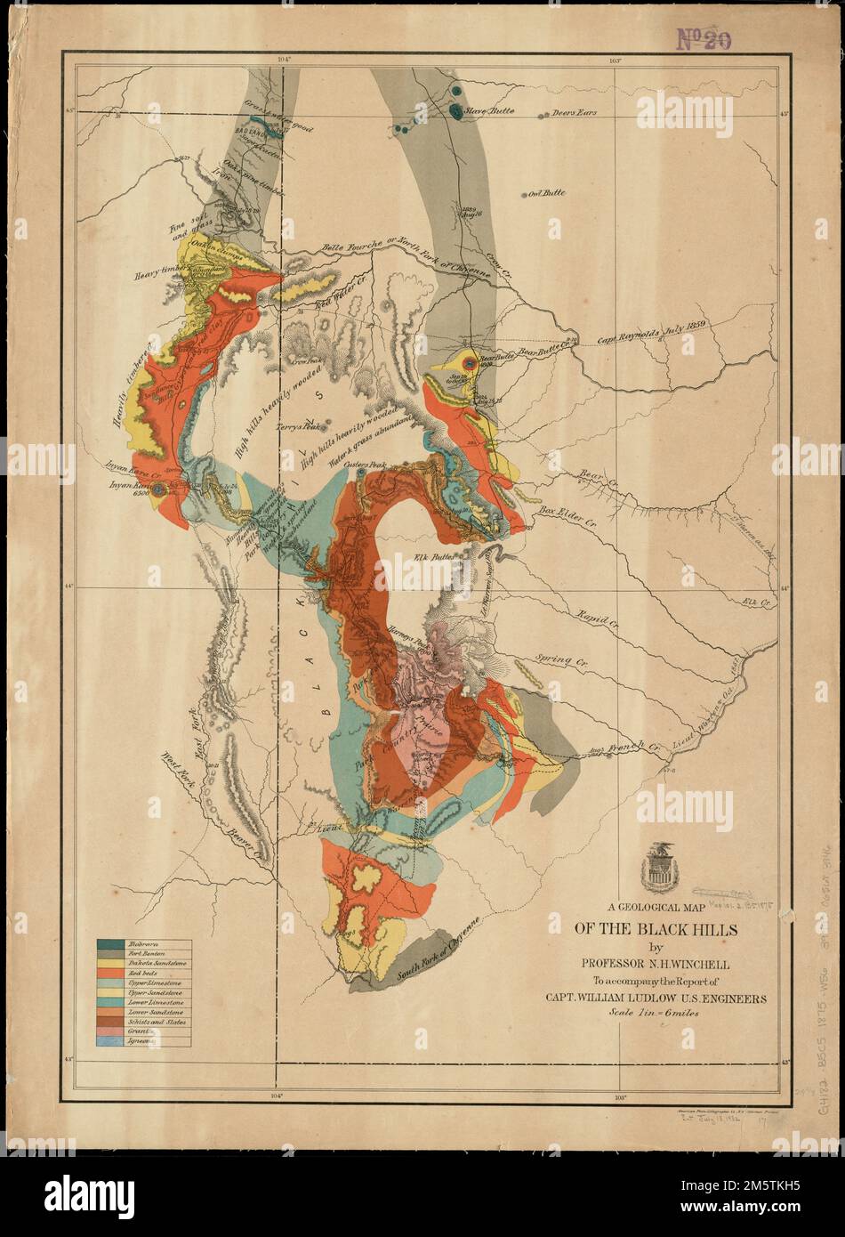 A geological map of the Black Hills. Shows survey expedition routes ...