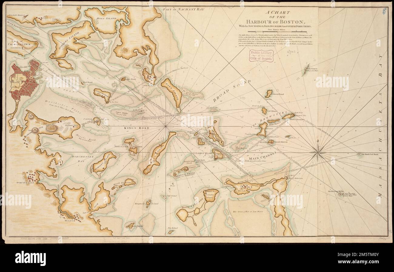 A chart of the Harbour of Boston, with the soundings, sailing-marks ...