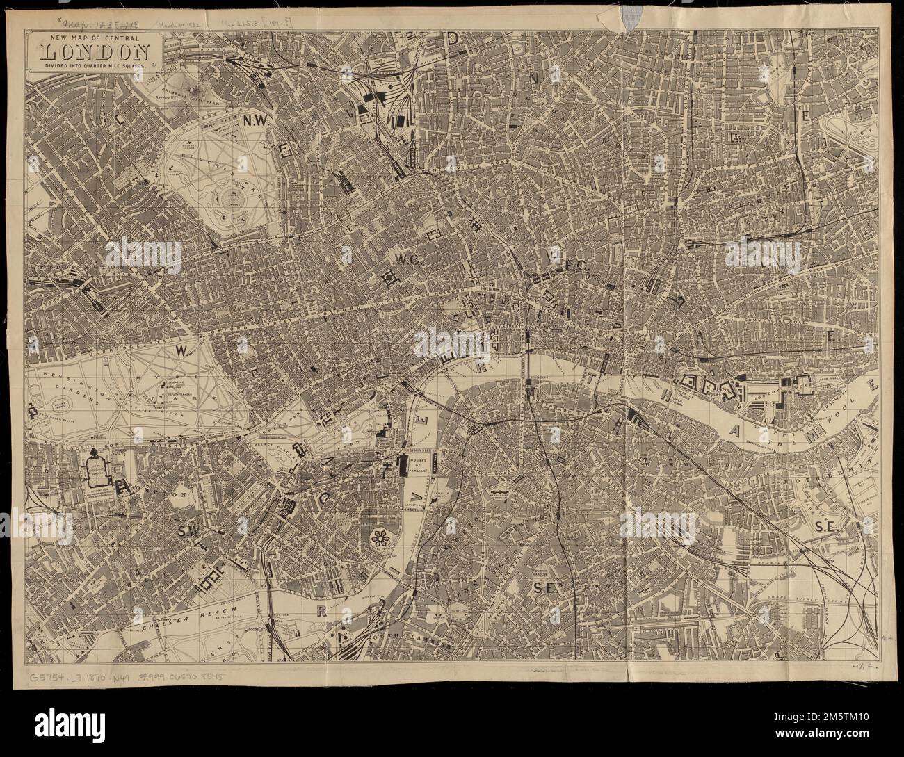 New map of central London divided into quarter mile squares. Publisher ...