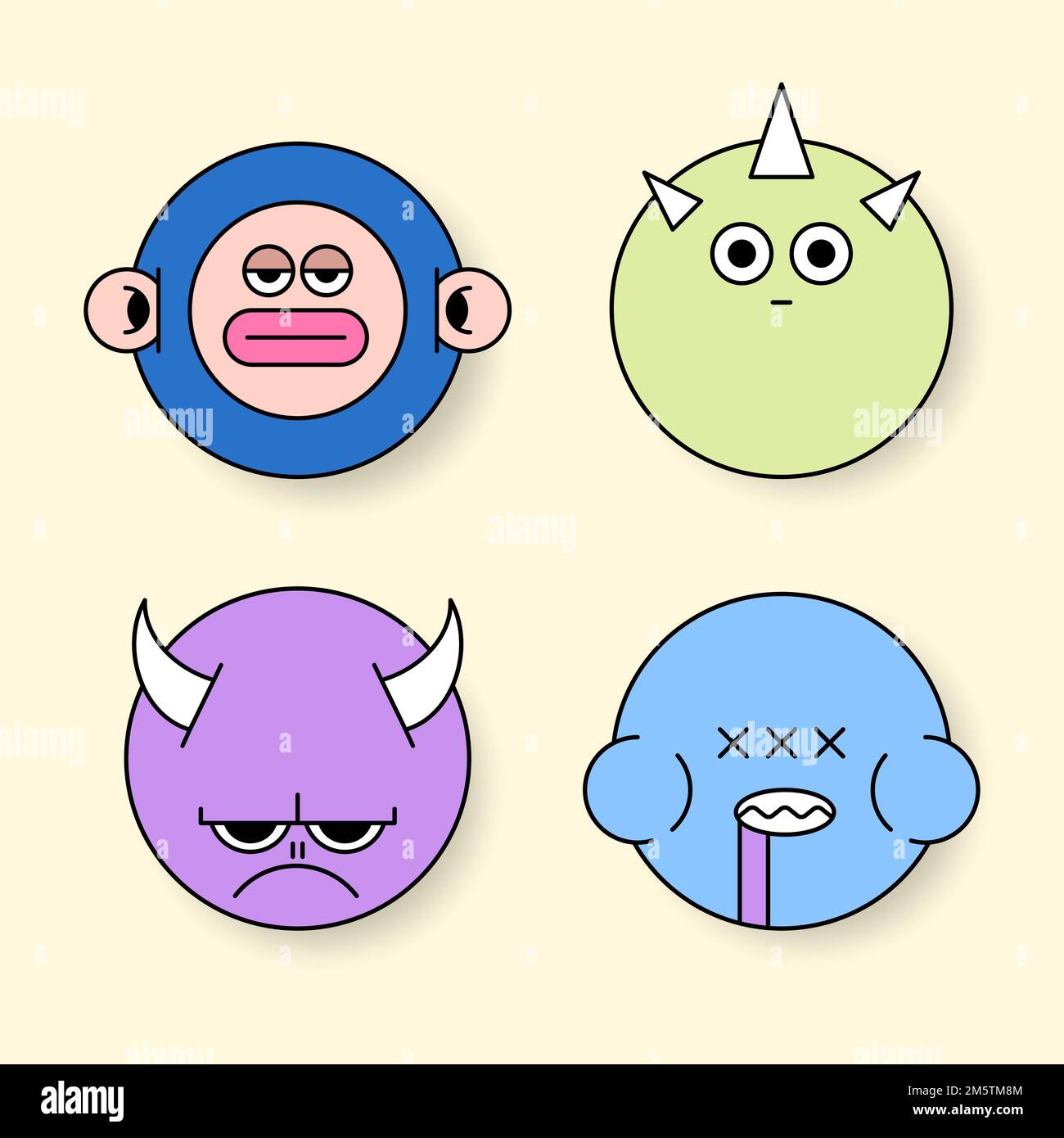 Mixed funky monster emoji stickers set vector Stock Vector Image & Art ...
