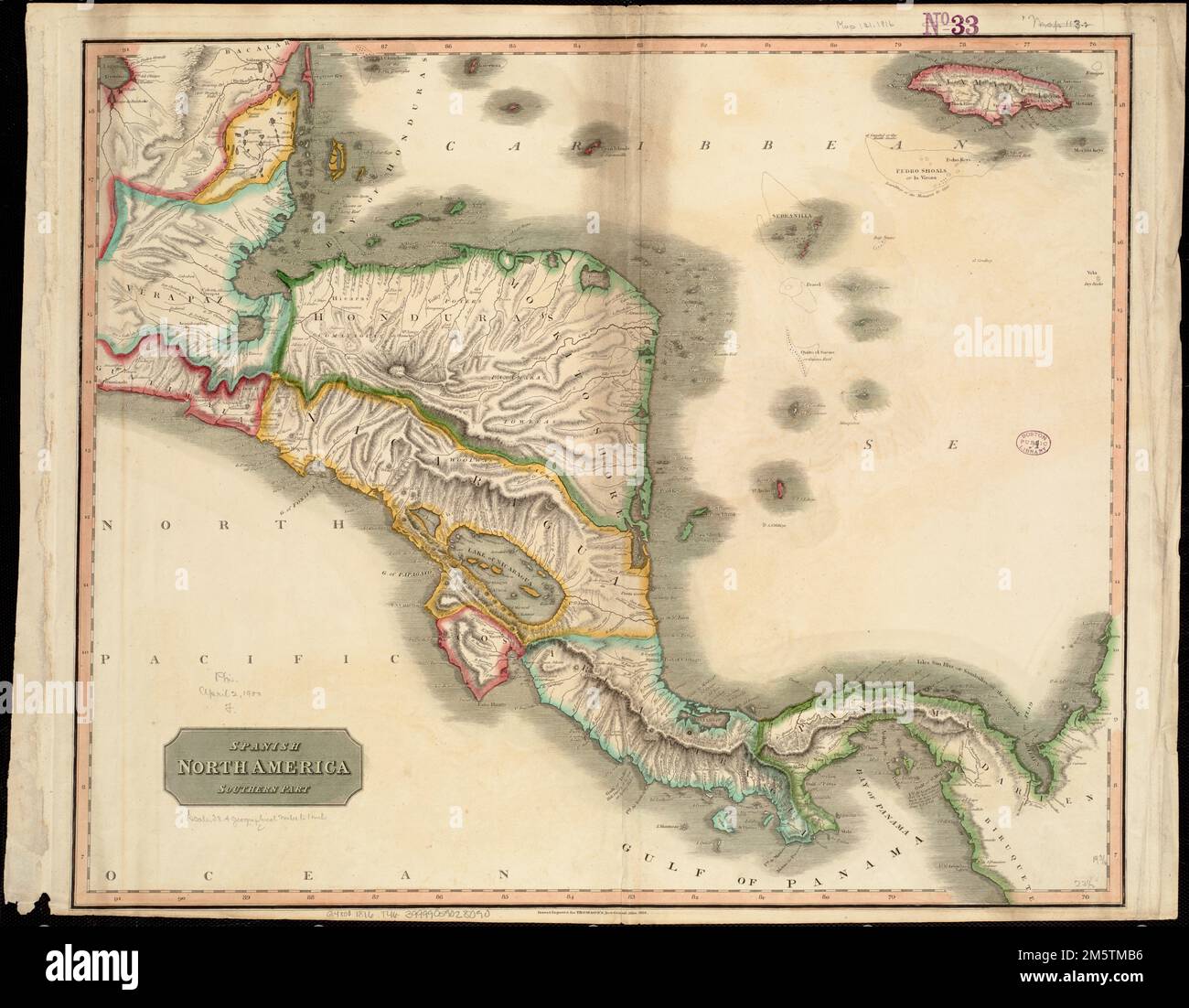Spanish North America, southern part. Relief shown by hachures. Hand ...