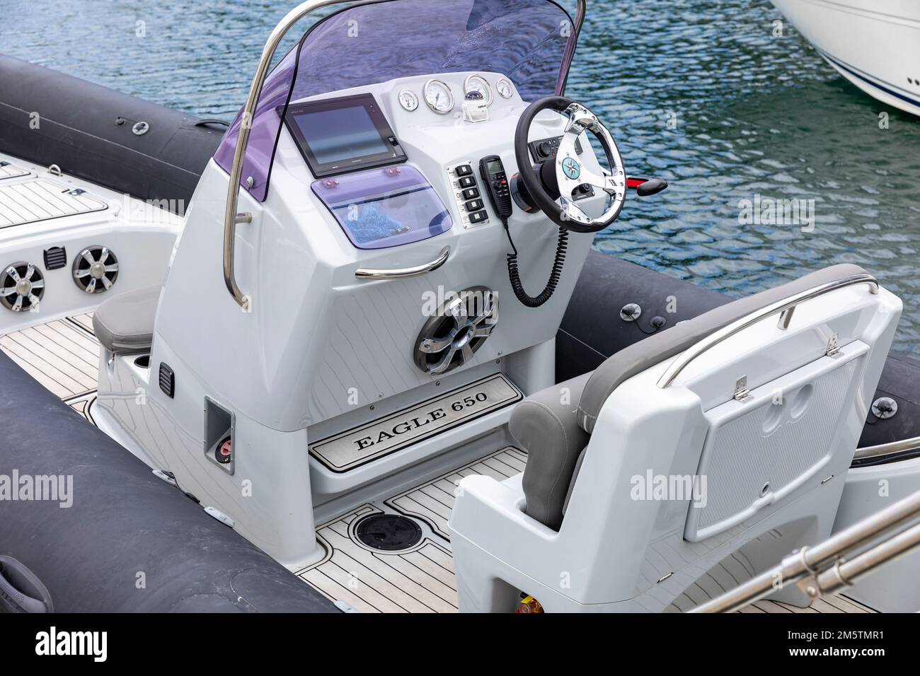 BRIG 650 eagle vessel RIB and close up of boat wheel and boat ...