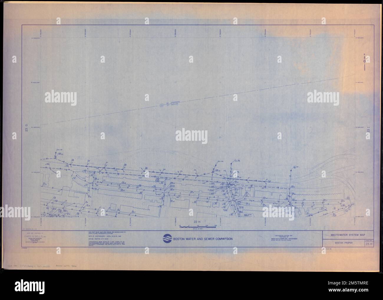 Wastewater system map, Boston proper, sheet no. 23h. Base map prepared ...