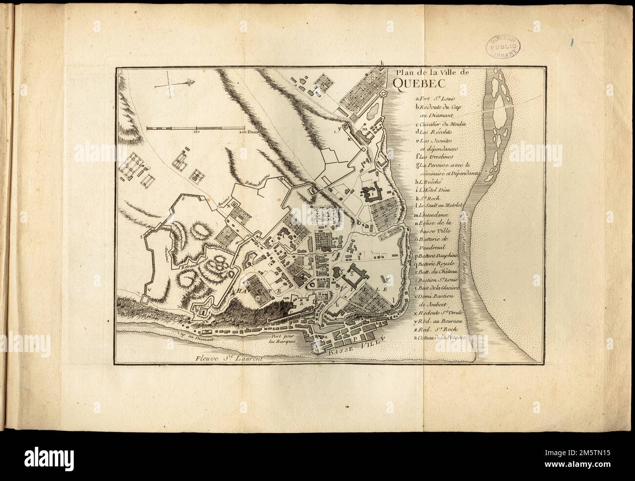 Plan de la ville de Quebec. Oriented with north to the right. Relief ...
