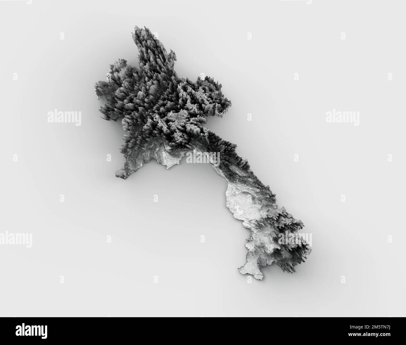 A 3d rendered greyscale illustration of a Laos Map isolated on a white ...