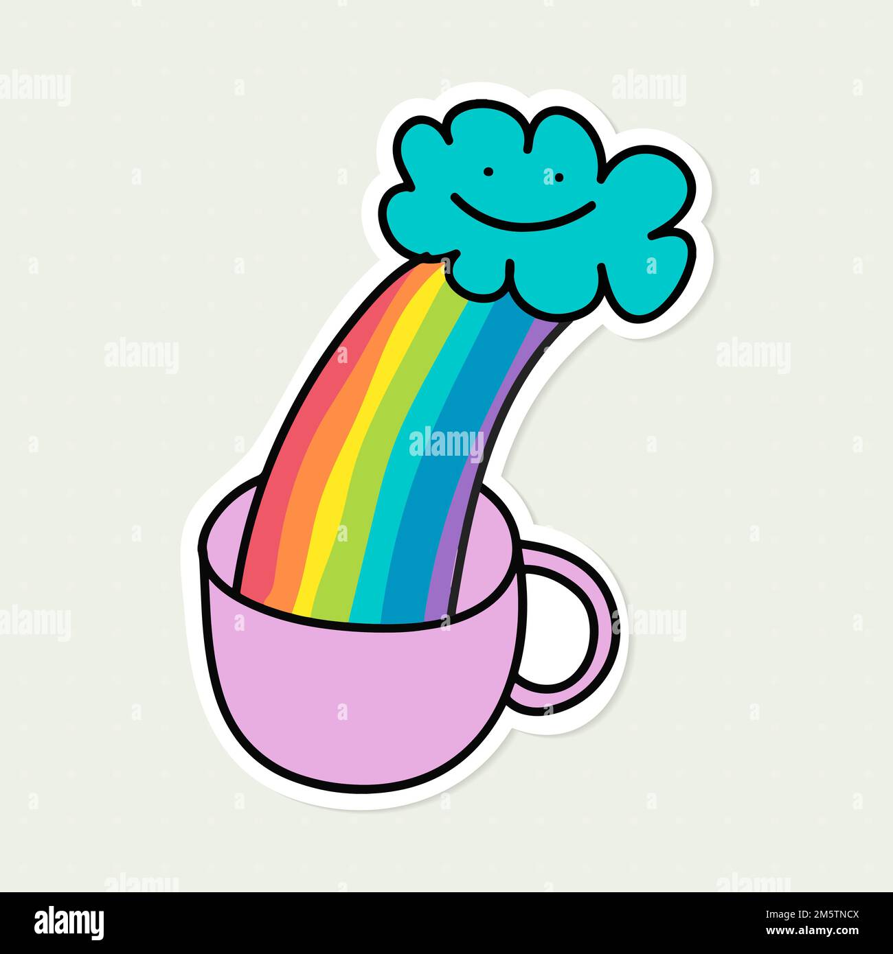 Rainbow in a pink cup sticker with a white border vector Stock Vector ...